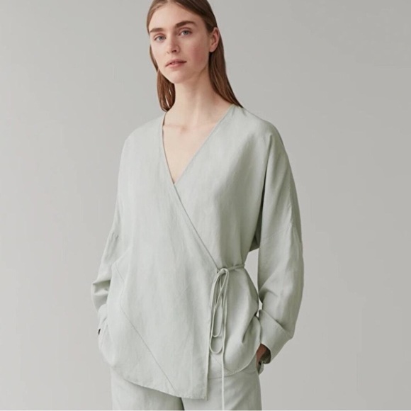 COS | Tops | Cos Linen Blend Kimono Wrap Blouse Top Mint 4 | Poshmark